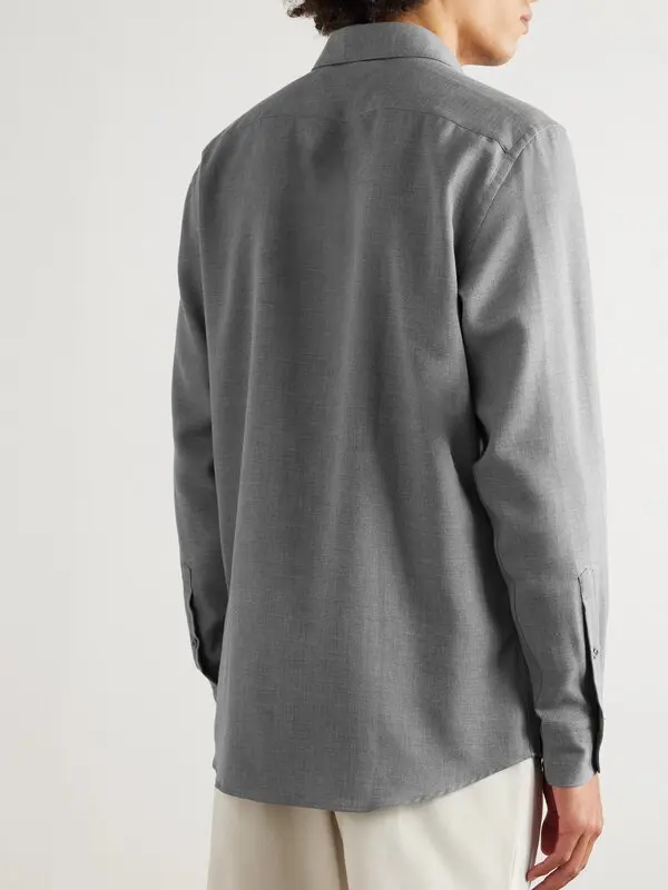 Zegna Cotton And Cashmere-blend Twill Shirt - Gray