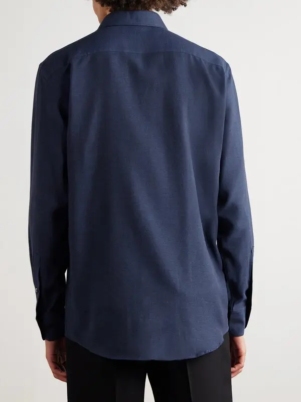 Zegna Cotton And Cashmere-blend Twill Shirt - Blue