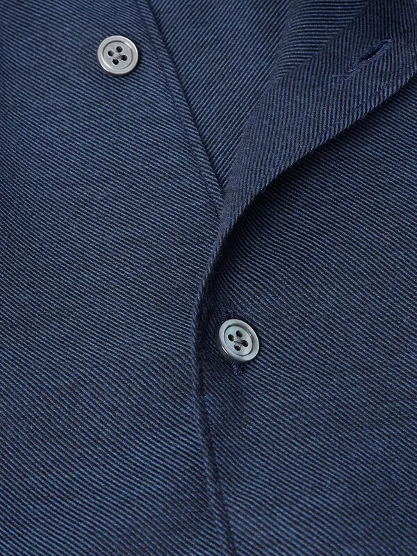 Zegna Cotton And Cashmere-blend Twill Shirt - Blue