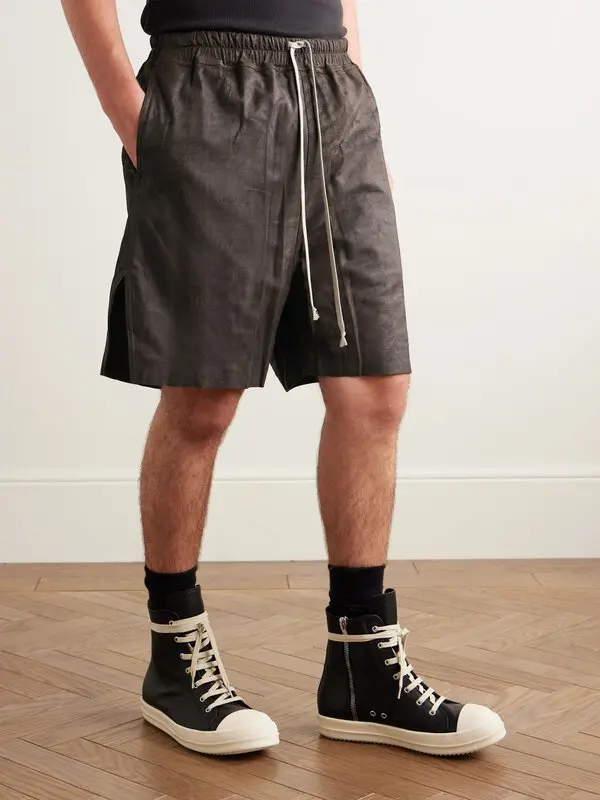 Rick Owens Straight-leg Leather Drawstring Shorts