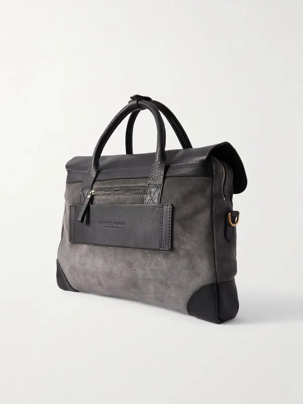 Bennett Winch Suede And Leather Briefcase - Gray