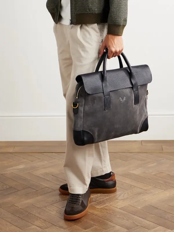 Bennett Winch Suede And Leather Briefcase - Gray