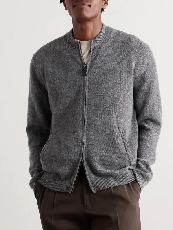 Canali Wool And Cashmere-blend Zip-up Cardigan - Gray
