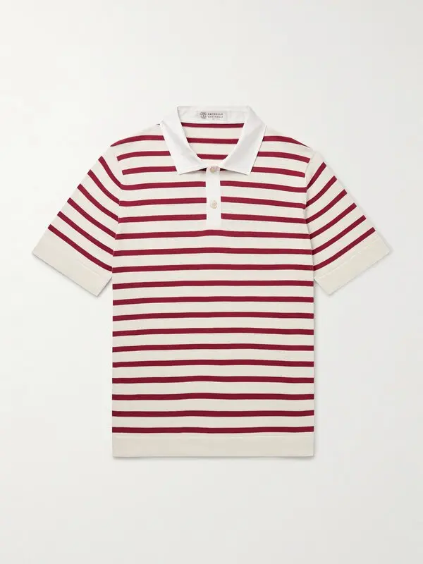 Brunello Cucinelli Striped Cotton Polo Shirt - Red