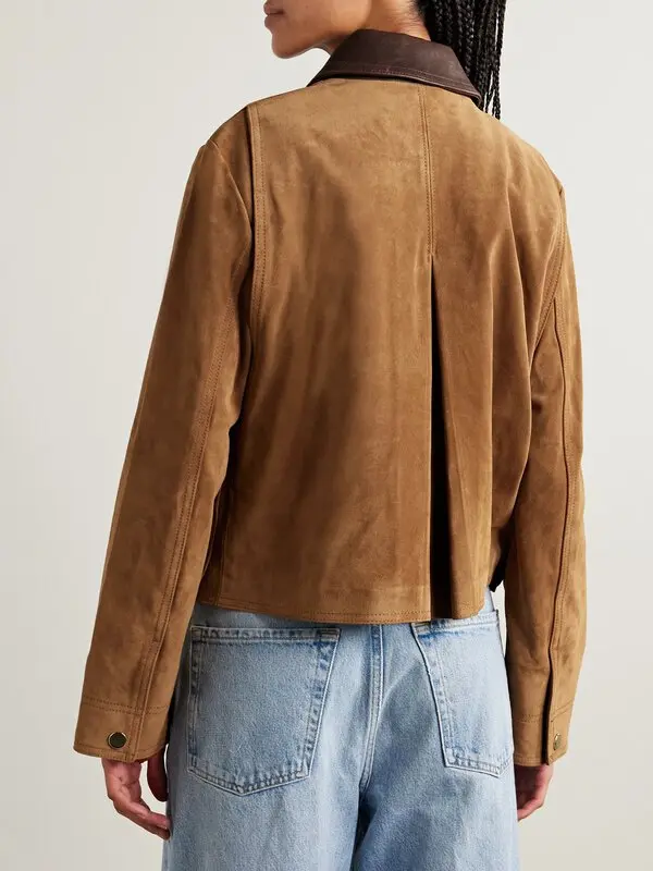 Veronica Beard Walters Leather-trimmed Suede Jacket - Brown