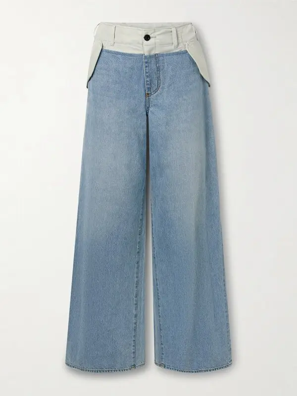 Sacai Shell-trimmed Wide-leg Mid-rise Jeans - Blue
