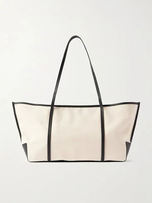 ST. AGNI Bateau Leather-trimmed Cotton-canvas Tote - Neutrals