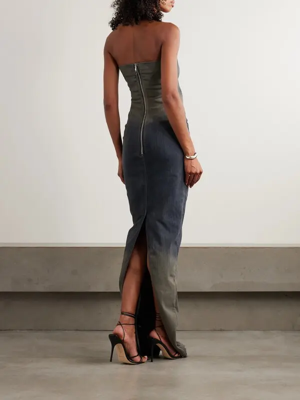 Rick Owens Prong Strapless Dégradé Stretch-denim Gown - Blue