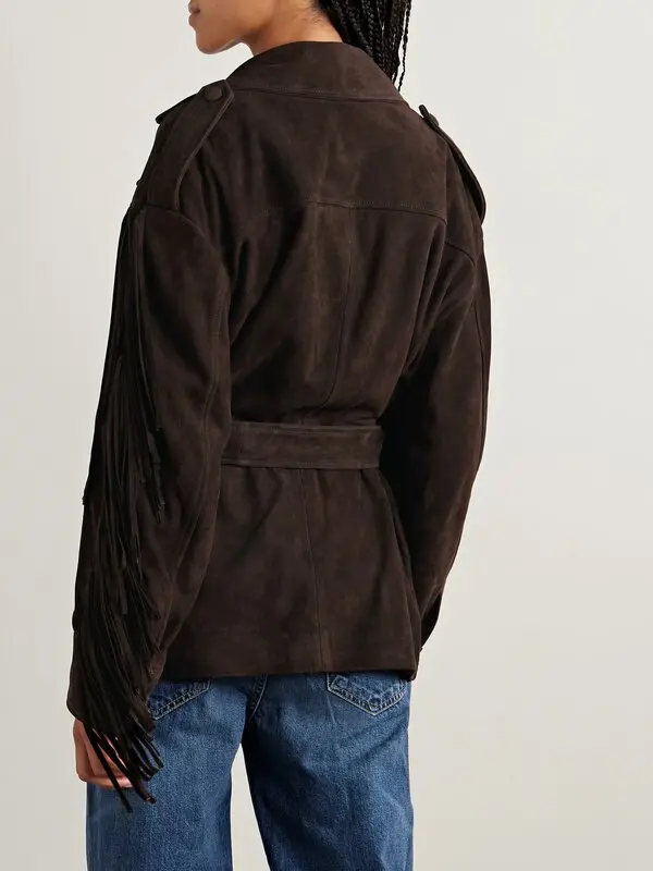 Nour Hammour Cassidy Belted Fringed Suede Jacket - Brown