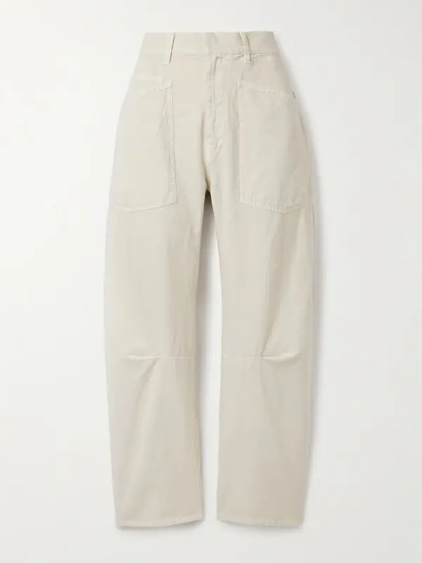 NILI LOTAN Shon Cotton And Linen-blend Twill Tapered Pants - Neutrals