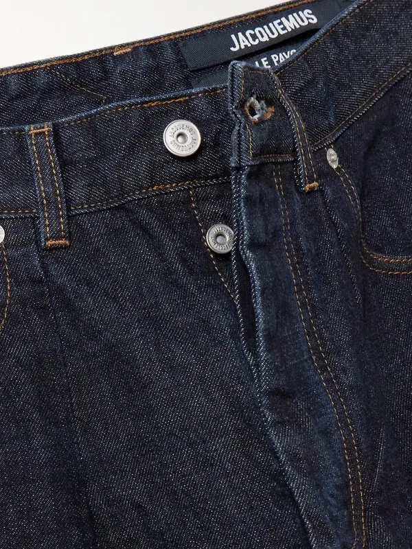 Jacquemus The Ovalo De-nîmes Pleated High-rise Barrel-leg Jeans - Blue