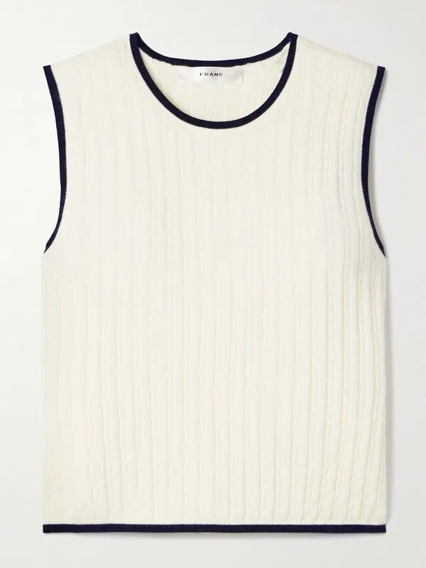 FRAME Cable-knit Cashmere And Silk-blend Vest - Ivory