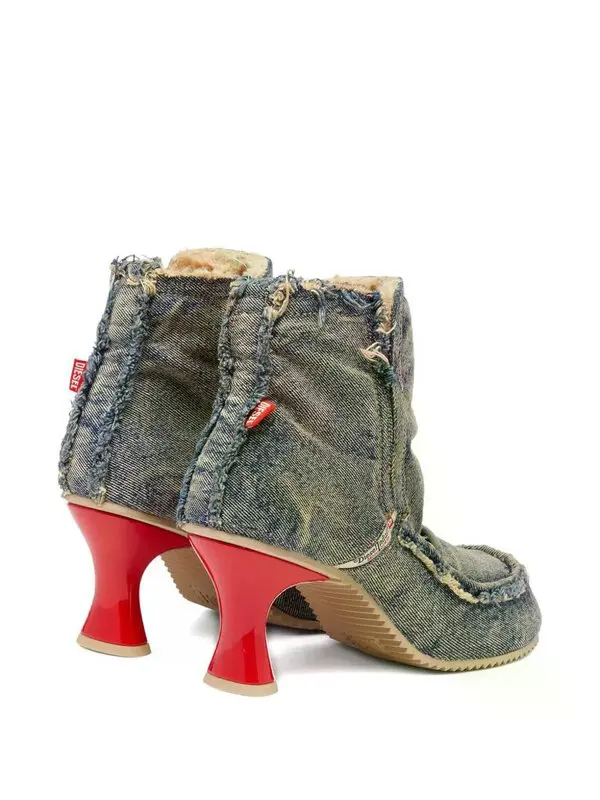 DIESEL® D-woodstock Denim Ankle Boots With Embossed Logo - Blue