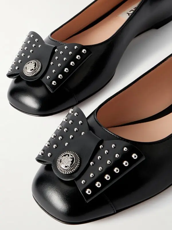 Bally B-bow Studded Leather Ballet Flats