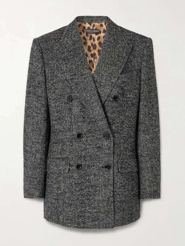 Dolce & Gabbana Double-breasted Herringbone Wool-blend Blazer