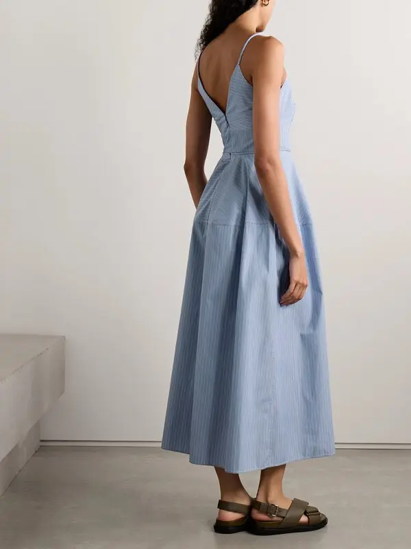 Co Basque Striped Cotton-poplin Midi Dress