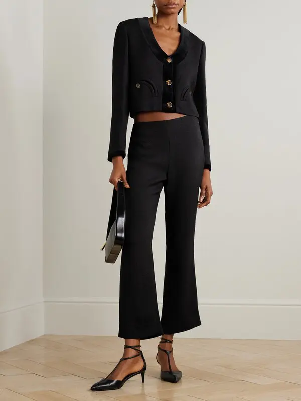 BLAZÉ MILANO Spiti Cropped Velvet-trimmed Jacket - Black