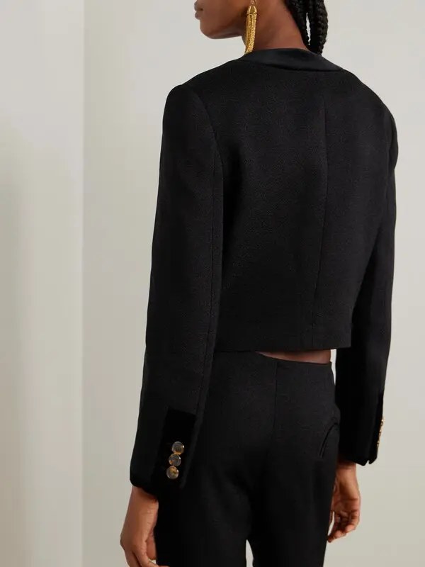 BLAZÉ MILANO Spiti Cropped Velvet-trimmed Jacket - Black