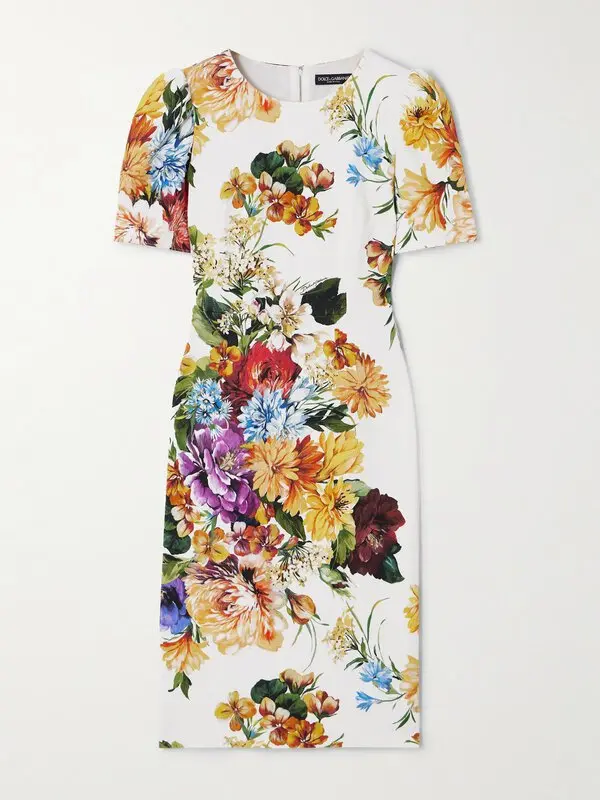 Dolce & Gabbana Floral-print Jacquard-knit Midi Dress - White