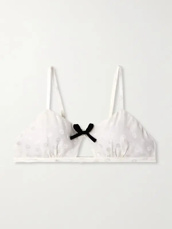 Alessandra Rich Bow-embellished Floral-jacquard Silk Bralette - White