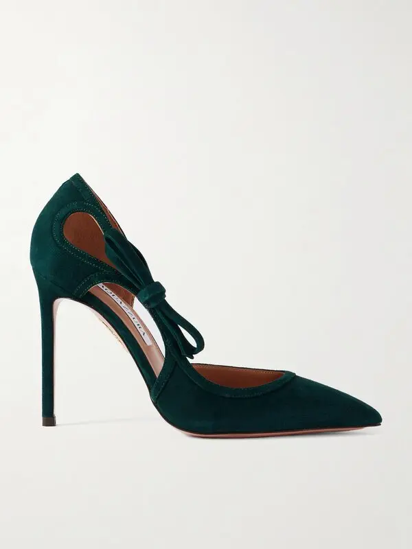 AQUAZZURA Soave 105 Suede Pumps With Bow Detailing - Green