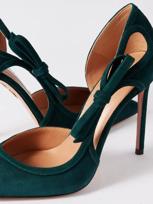 AQUAZZURA Soave 105 Suede Pumps With Bow Detailing - Green