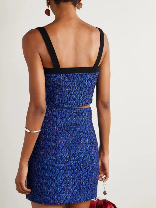 Alessandra Rich Embellished Cropped Tweed Top