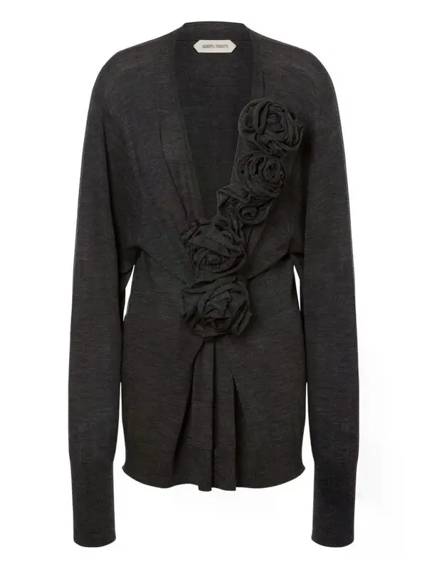 Alberta Ferretti Virgin Wool Knitted Top With Floral Appliqu