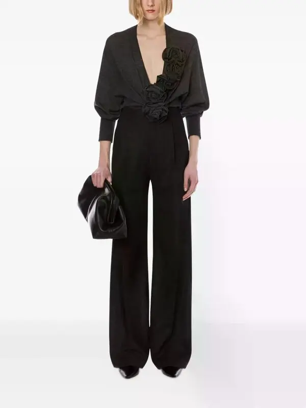 Alberta Ferretti Virgin Wool Knitted Top With Floral Appliqu