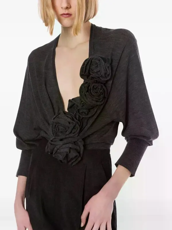 Alberta Ferretti Virgin Wool Knitted Top With Floral Appliqu