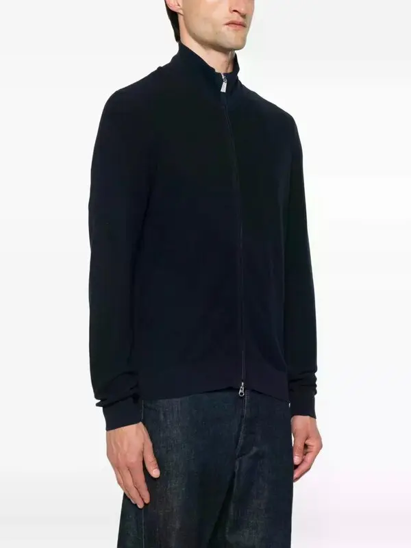 GRAN SASSO Zip-neck Cotton Cardigan - Blue