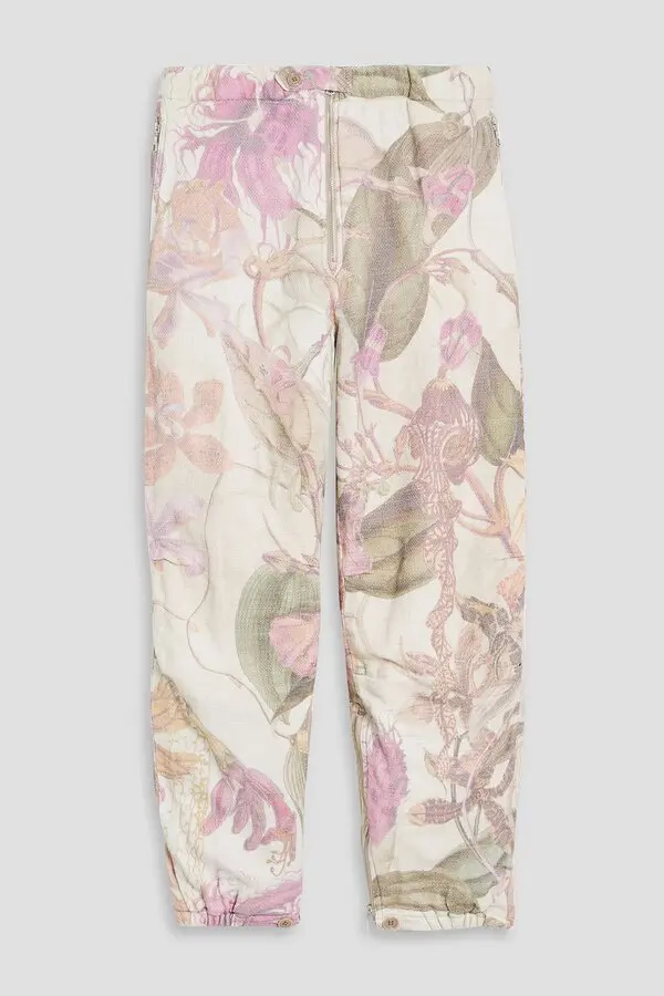 Dries Van Noten Floral-print Cotton-tweed Pants - Ecru
