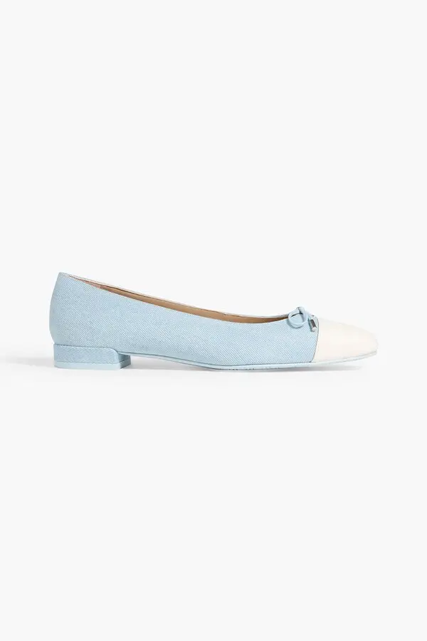 STUART WEITZMAN Sleek Bow Leather-trimmed Denim Ballet Flats - Light Denim