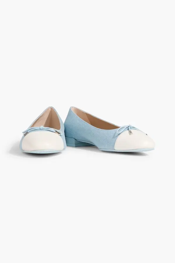 STUART WEITZMAN Sleek Bow Leather-trimmed Denim Ballet Flats - Light Denim