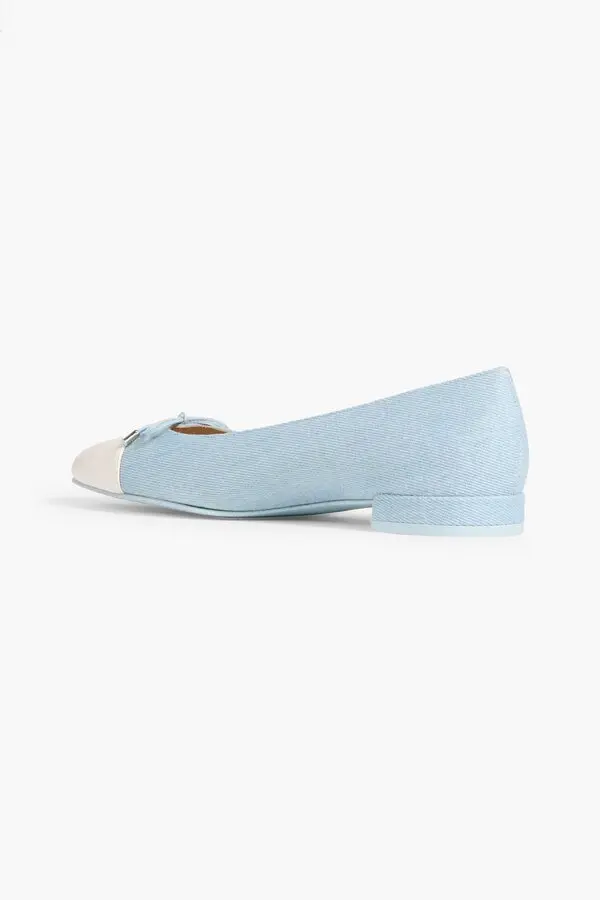 STUART WEITZMAN Sleek Bow Leather-trimmed Denim Ballet Flats - Light Denim