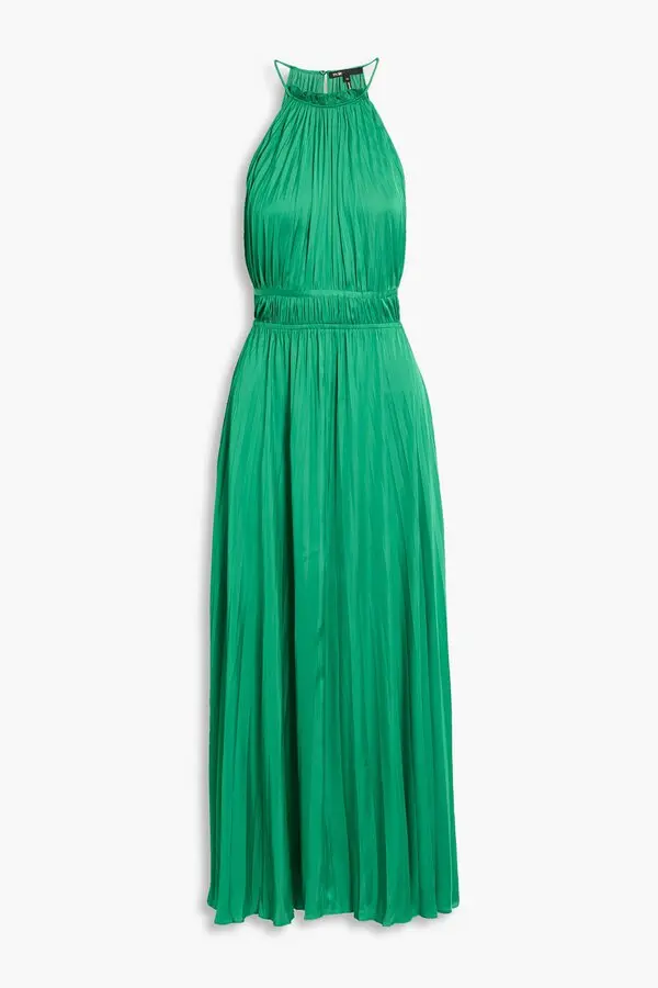 Maje Gathered Satin Maxi Dress