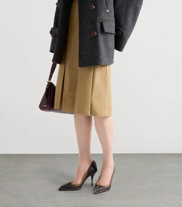 Prada Technical Pleated Midi Skirt - Brown