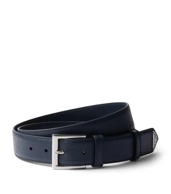 Prada Saffiano Leather Belt With Logo - Blue