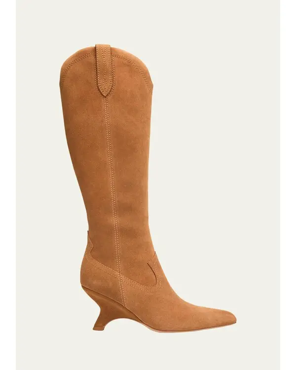 Simkhai Shadow Knee High Suede Western Boots - Black