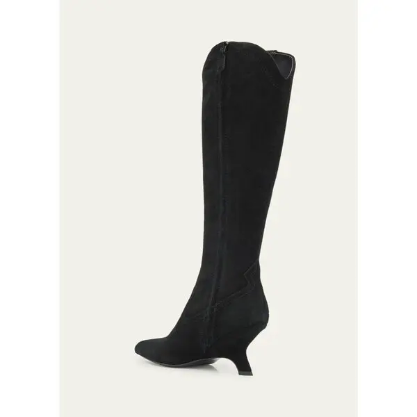 Simkhai Shadow Knee High Suede Western Boots - Black