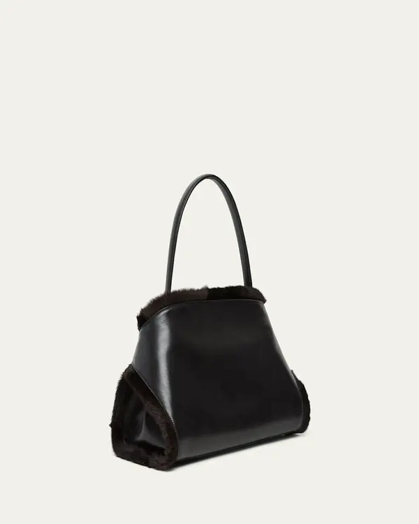 FERRAGAMO Hug Leather & Shearling Shoulder Bag