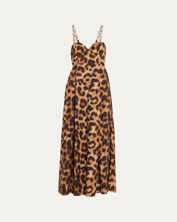 L'Agence Sutton Leopard Maxi Dress - Tan Blk Lg Leopard
