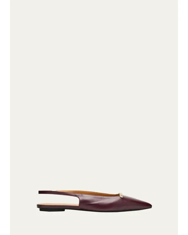 TOD'S Gold-tone Bar Leather Slingback Flats - Dark Red