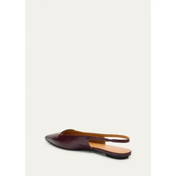 TOD'S Gold-tone Bar Leather Slingback Flats - Dark Red