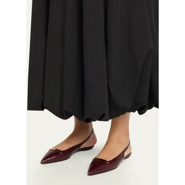 TOD'S Gold-tone Bar Leather Slingback Flats - Dark Red