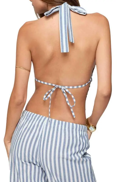 EDIKTED Striped Halter Top - Blue-and-white