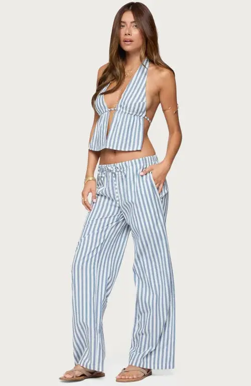 EDIKTED Striped Halter Top - Blue-and-white