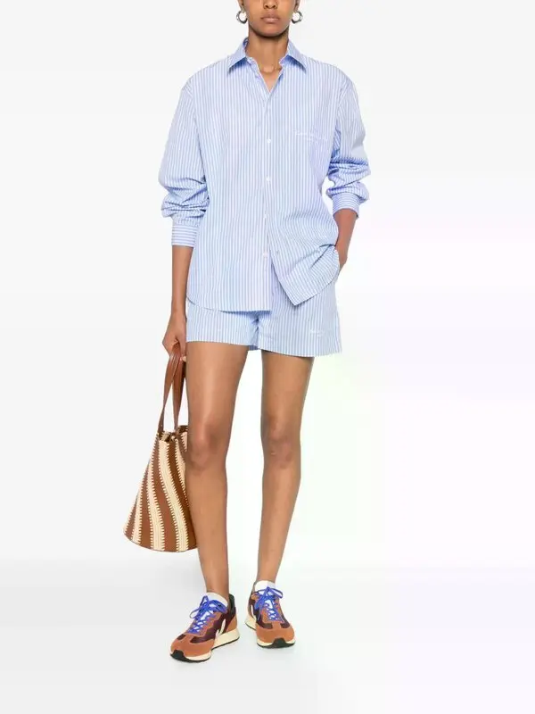 SPORTY & RICH Striped Cotton Shorts - Blue