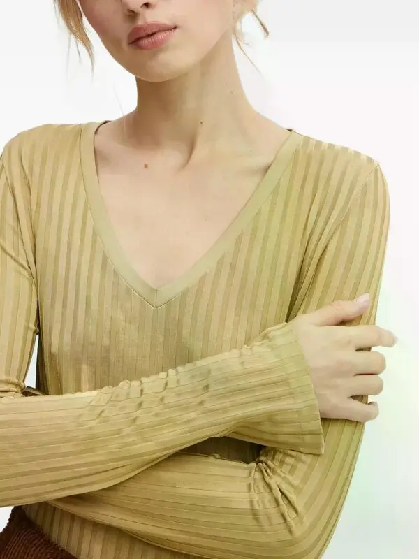 BOSS Ribbed V-neck Top - Yellow