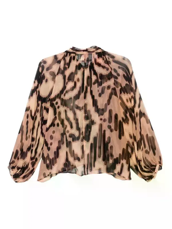 Ba&sh Neck-tie Graphic-print Blouse - Neutrals